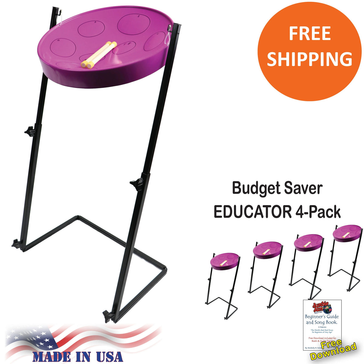 Panyard Jumbie Jam Steel Drum Educators 4-Pack - Metal Z-Floor Stands ...